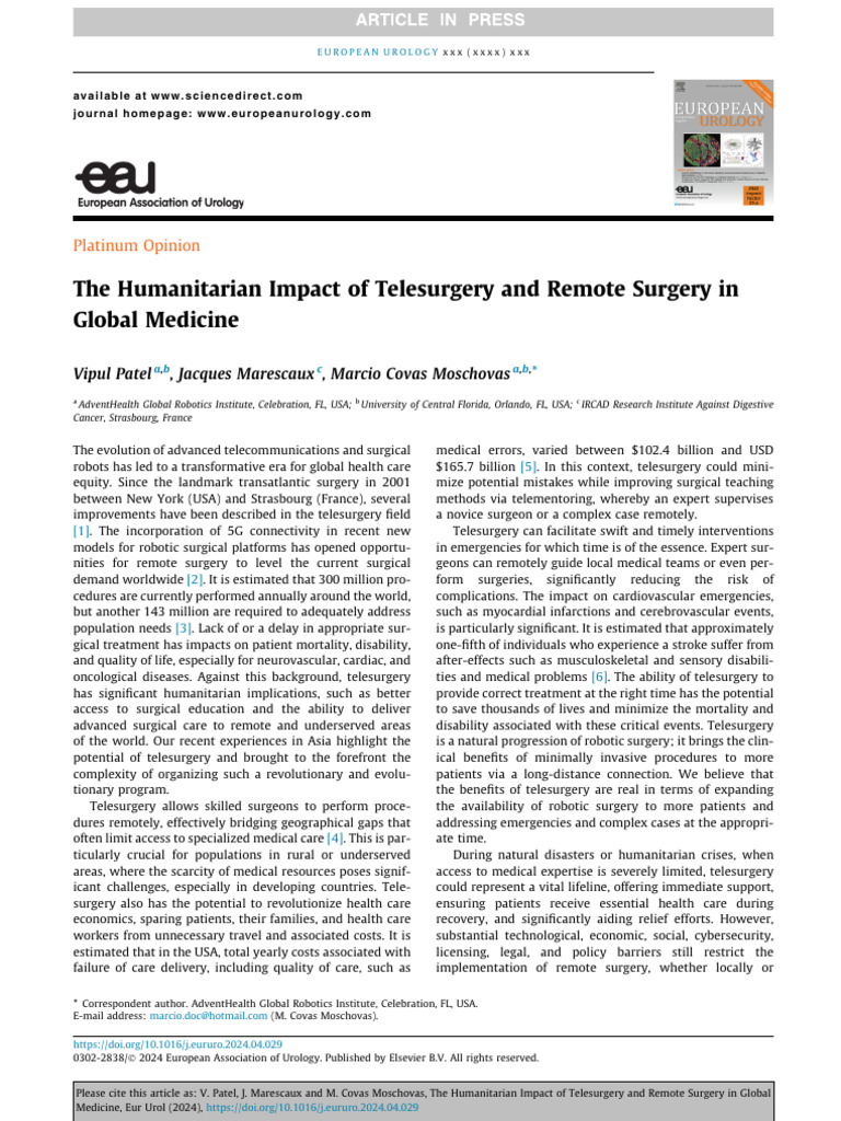 The Humanitarian Impact of Telesurgery and Remote Surgery in Global ...