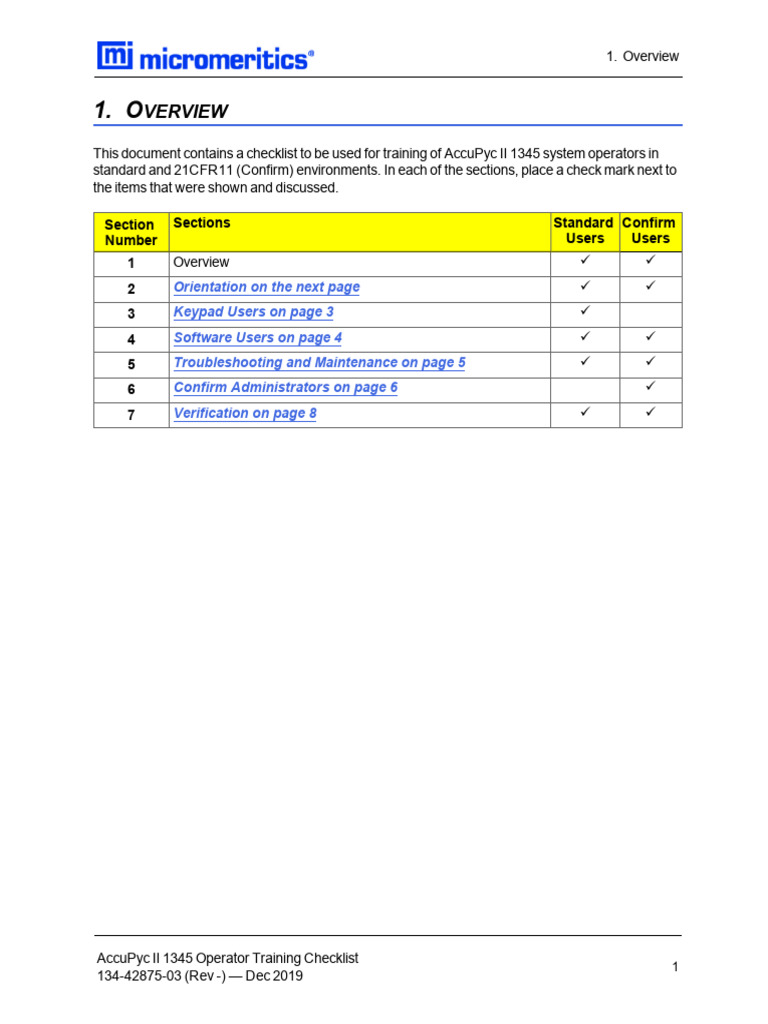 AccuPyc II 1345 - Operator Training Checklist 134-42875-03 | PDF ...