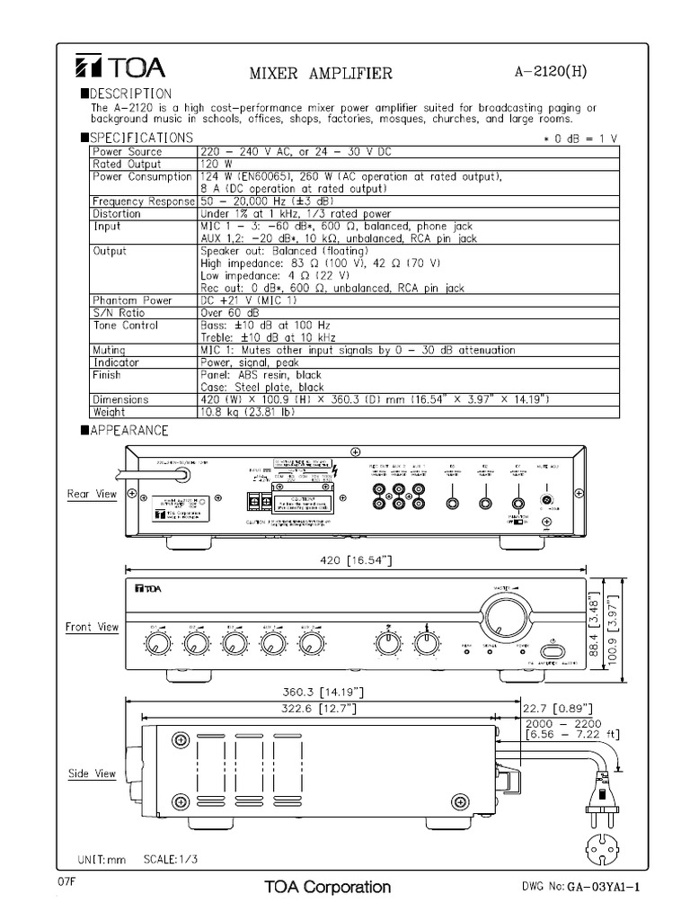 A 2120 Mixer Power Amplifier (H Version) Specification | PDF