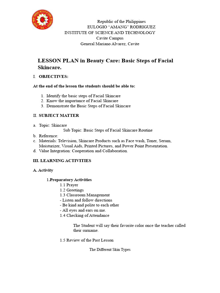 Lesson Plan Ni Cess | PDF | Skin Care | Dermatology