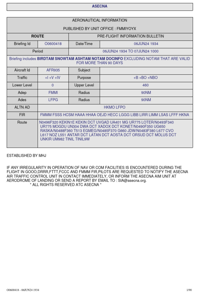 AFR935 Preflight Information Bulletin | PDF | Moldova | Air Traffic Control