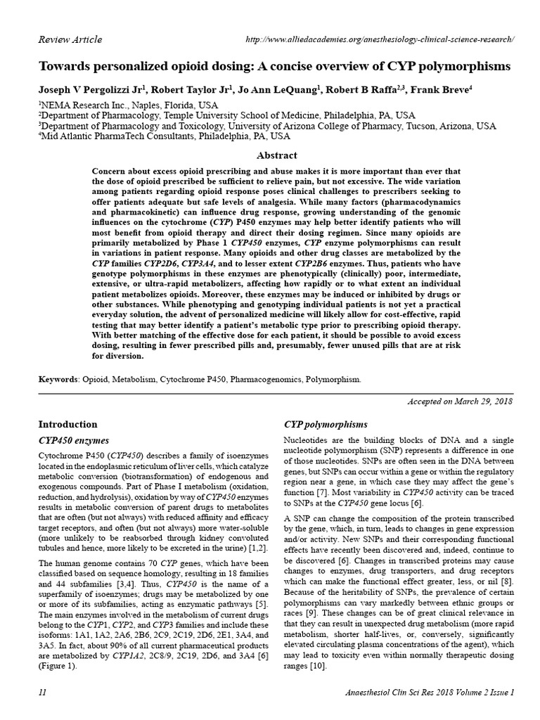 Towards Personalized Opioid Dosing A Con | PDF | Cytochrome P450 ... Towards Personalized Opioid Dosing A Con | PDF | Cytochrome P450 ...