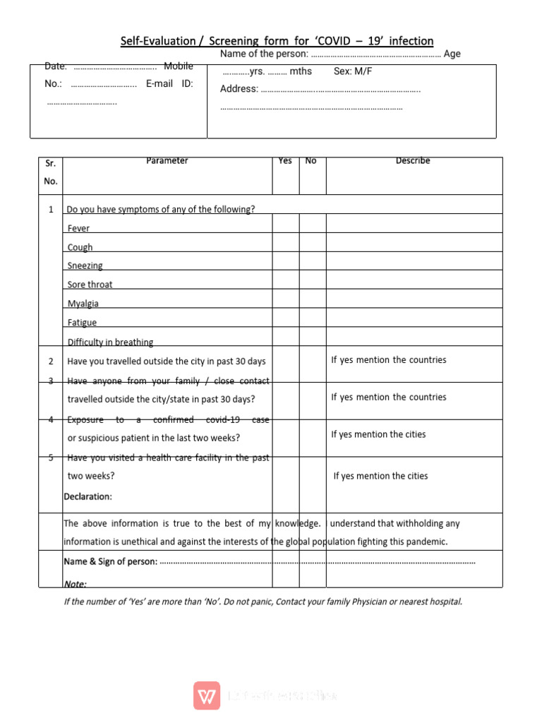 Self Evaluation Form | PDF