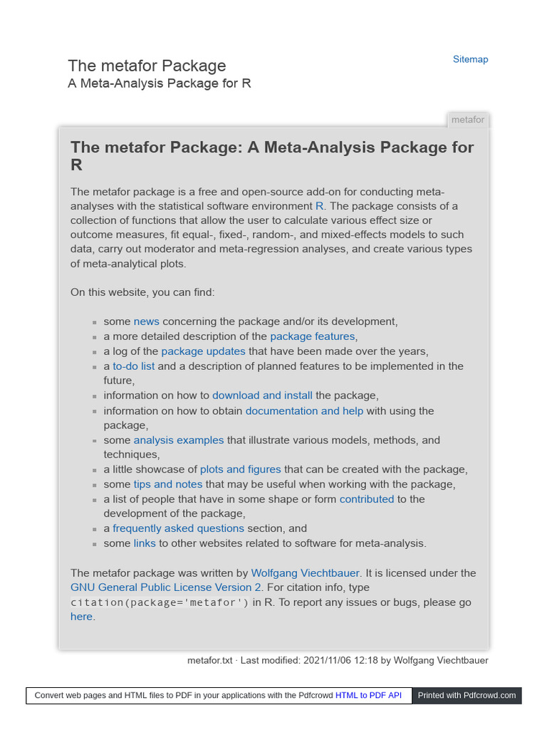 Metafor | PDF | Meta Analysis | Application Software