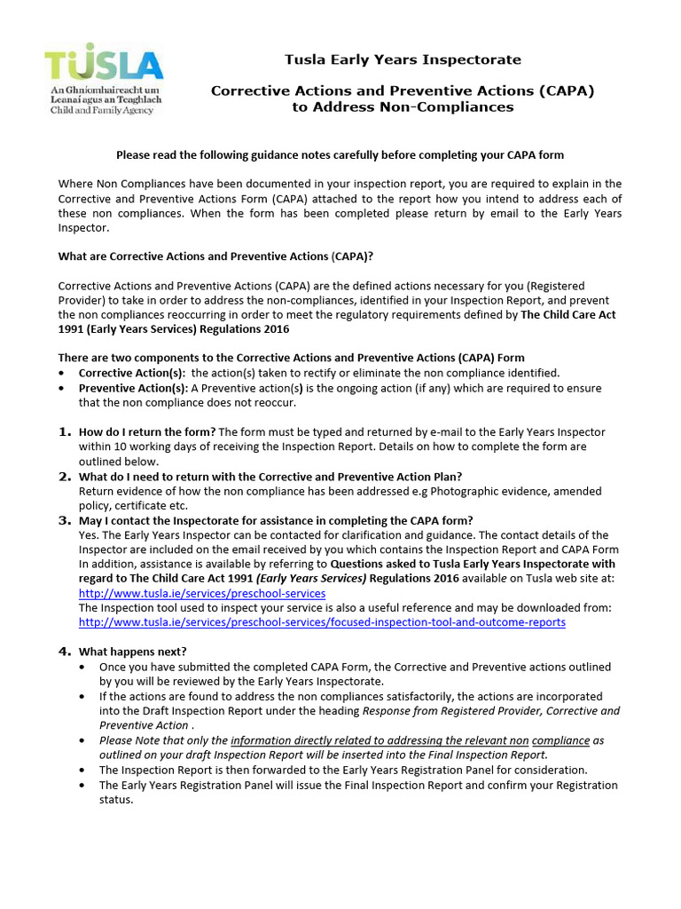 CAPA Guidance With Sample Document | PDF | Regulatory Compliance ...