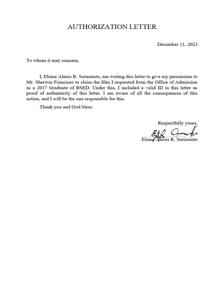 AUTHORIZATION LETTER | PDF