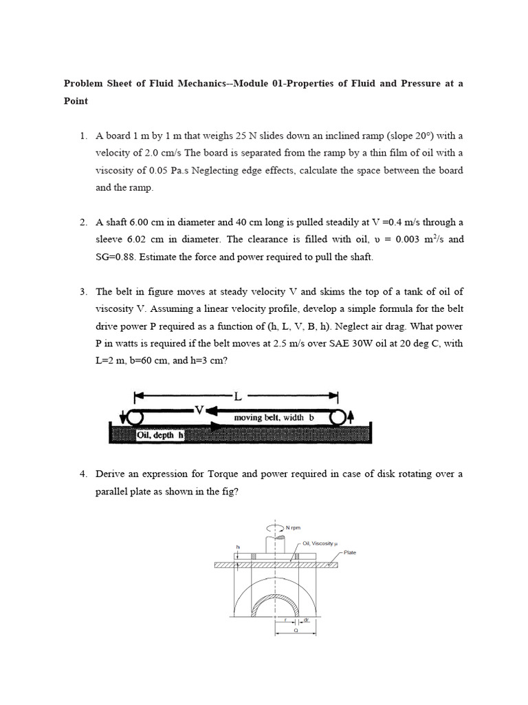 Problem Sheet-Module 1 | PDF | Viscosity | Pressure