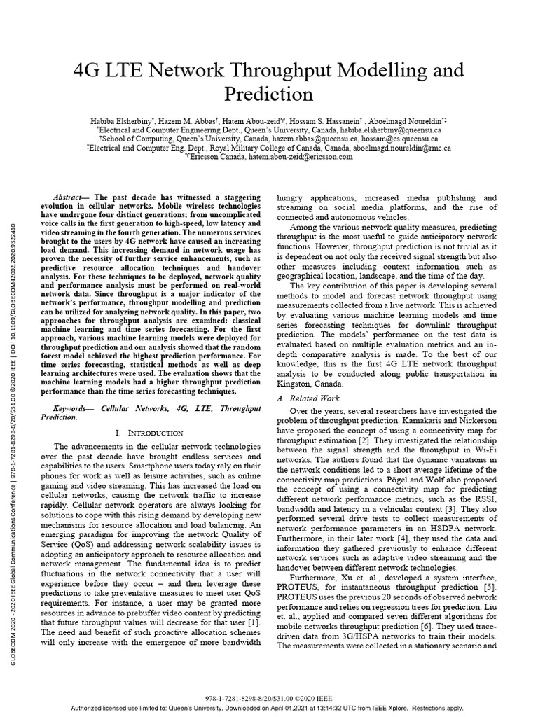 4g Lte Network Throughput Modelling and Predicting | PDF | Support ...
