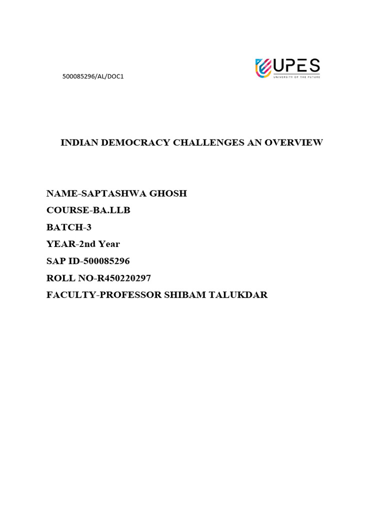Indian Democracy Challenges An Overview | PDF | Politics Of India ...