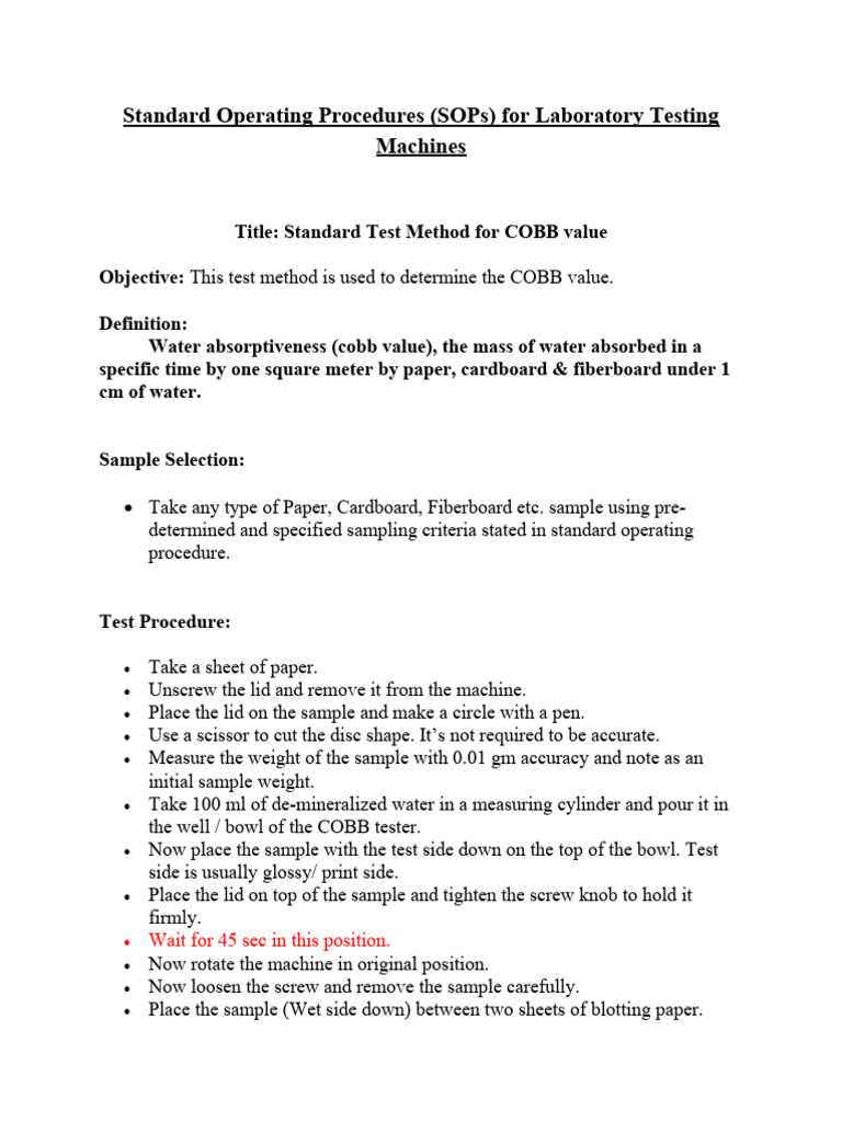 COBB Test Method for Paper Quality | PDF