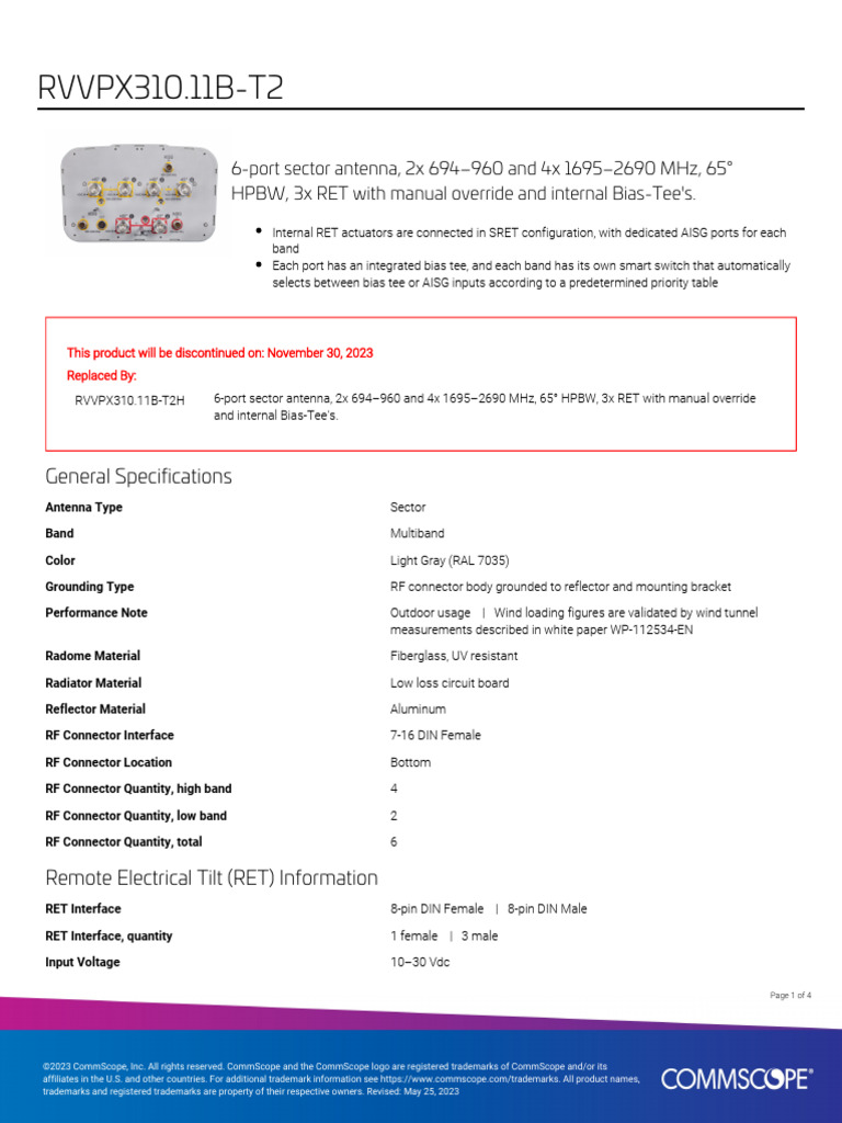 RVVPX310.11B-T2 Product Specifications | PDF | Antenna (Radio) | Decibel