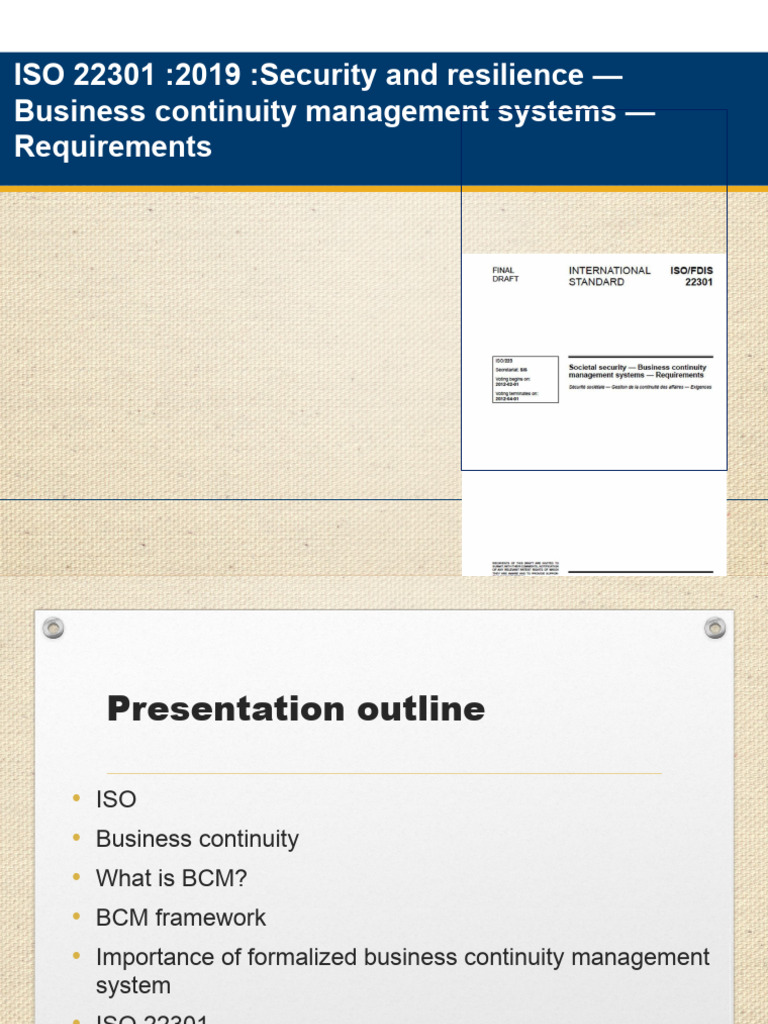 ISO 22301 Presentation [Recovered]Recent | PDF | Disaster Recovery | Risk