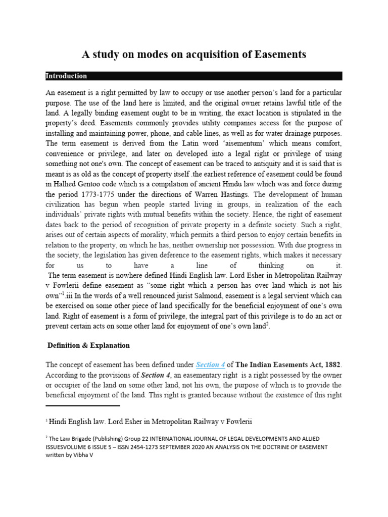 A Study On Modes On Acquisition of Easements | PDF | Easement | Civil ...