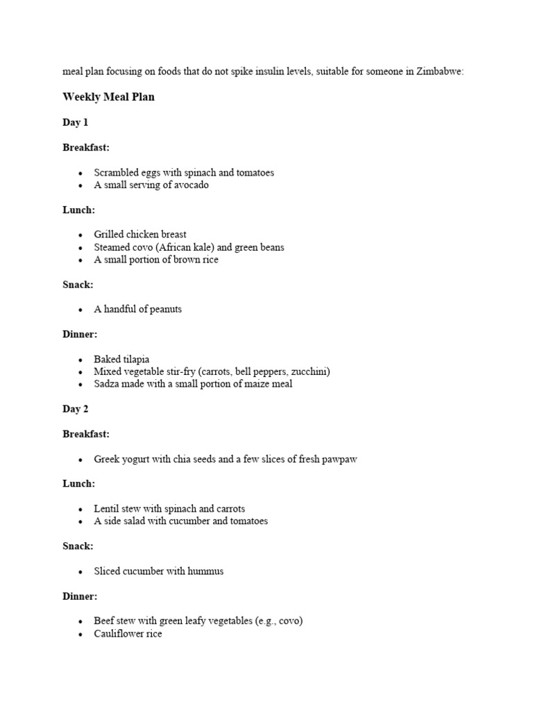 meal plan zimbabwe | Download Free PDF | Lunch | Vegetables