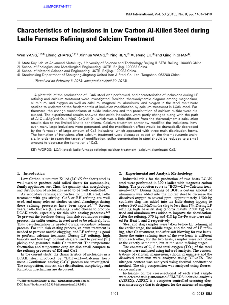 Characteristics of Inclusions (Imp) | PDF | Calcium | Steel
