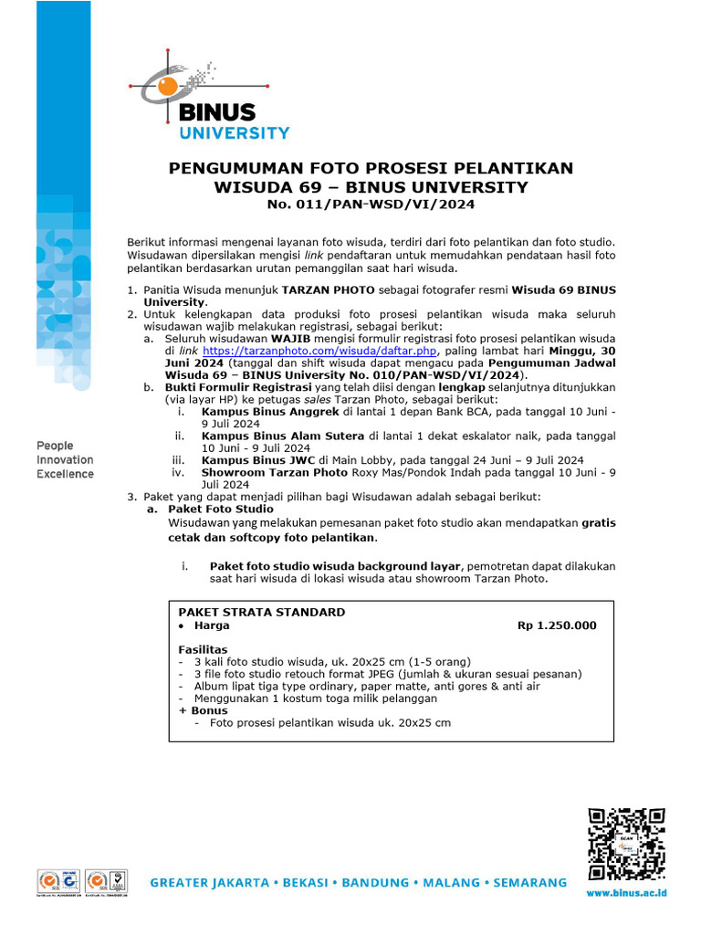 Pengumuman Foto Wisuda 69 BINUS University | PDF