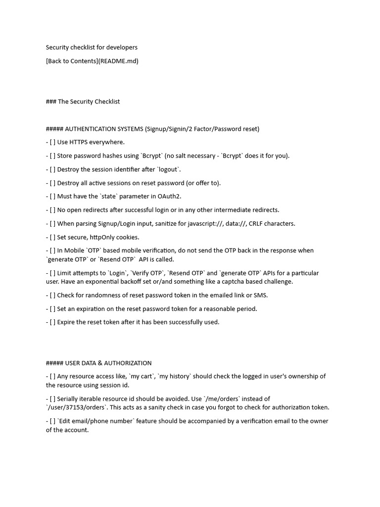 Security checklist for developers | Download Free PDF | Http Cookie | Password