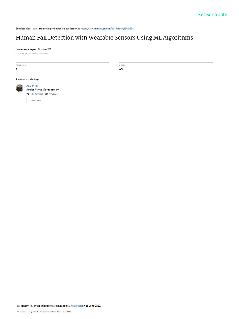 Human Fall Detection With Wearable Sensors Using Ml Algorithms Pdf Machine Learning