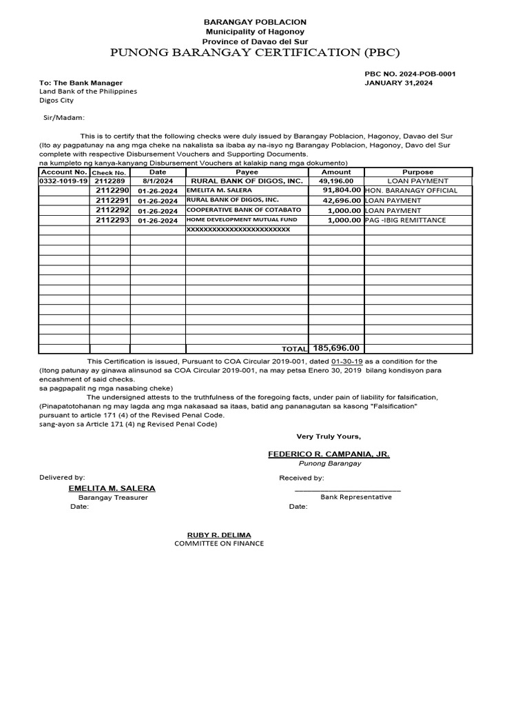 PBC Jan 2024 | PDF | Payments | Money