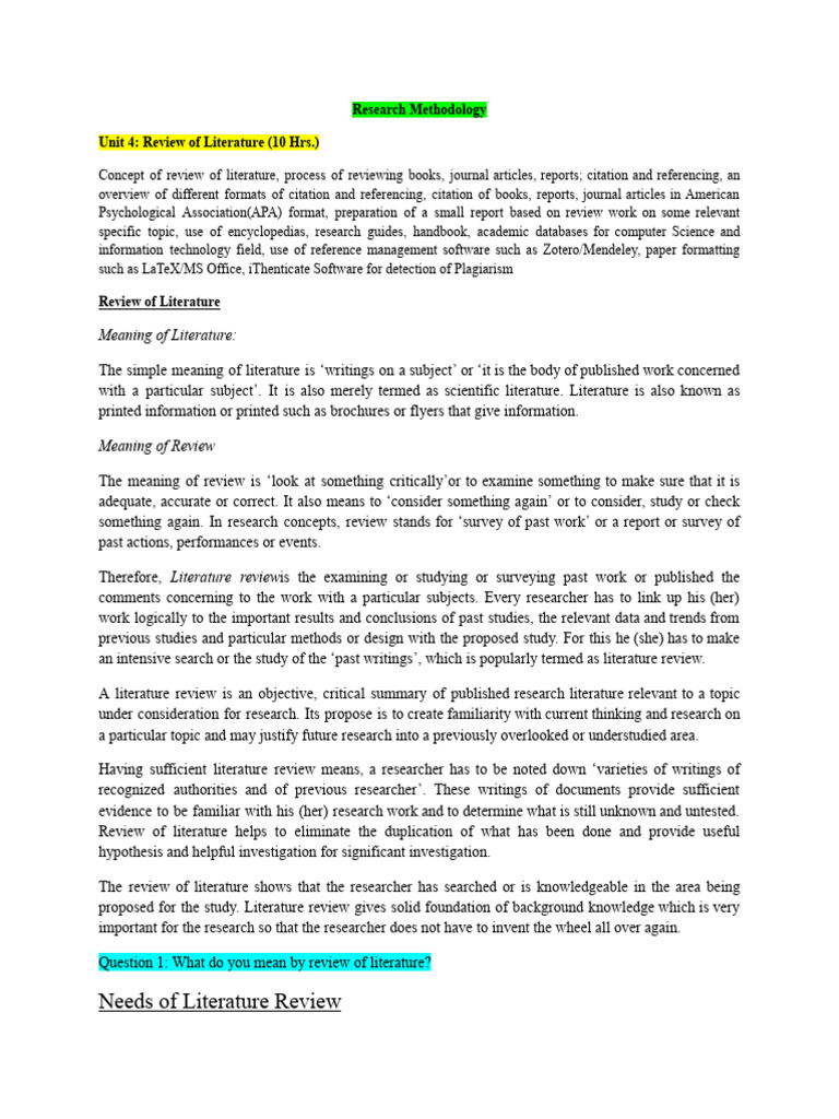 Unit-4 Research Methodology | PDF | Citation | Apa Style