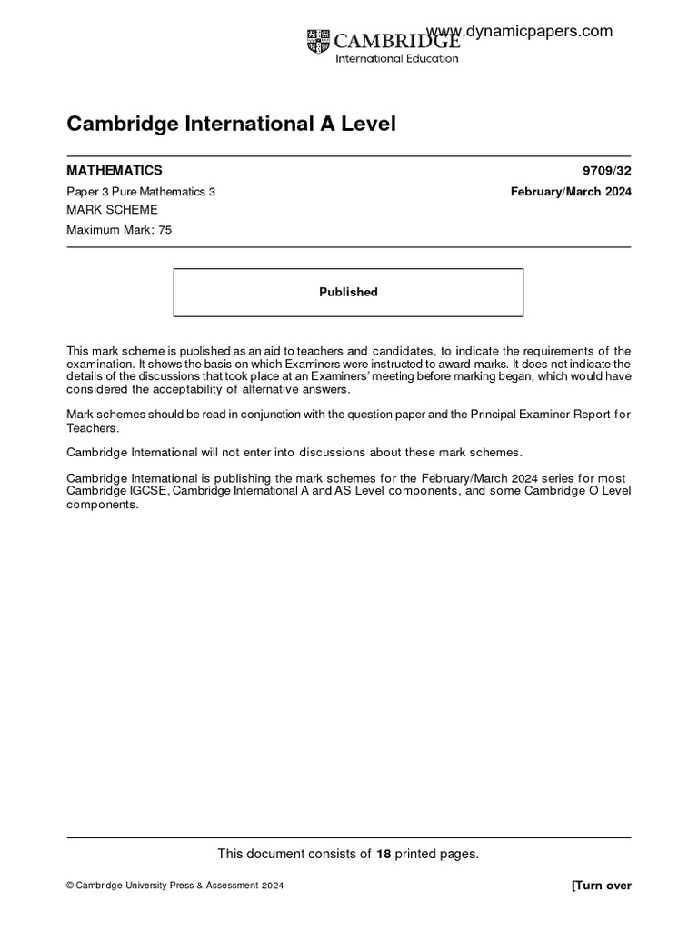 9709_m24_ms_32 | PDF | Accuracy And Precision | Quadratic Equation