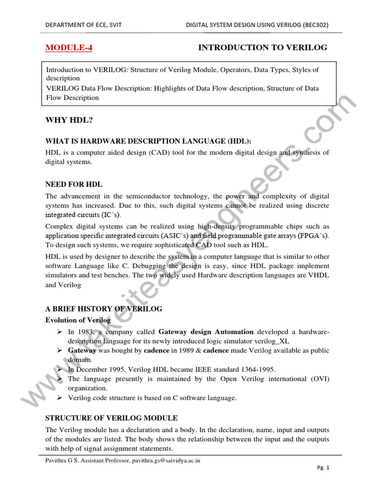 MODULE - 4 DSDV (BEC302) - Watermark | PDF | Hardware Description Language | Computer Engineering