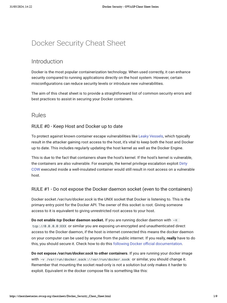 Docker Security - OWASP Cheat Sheet Series | PDF | Computer Architecture | Computing