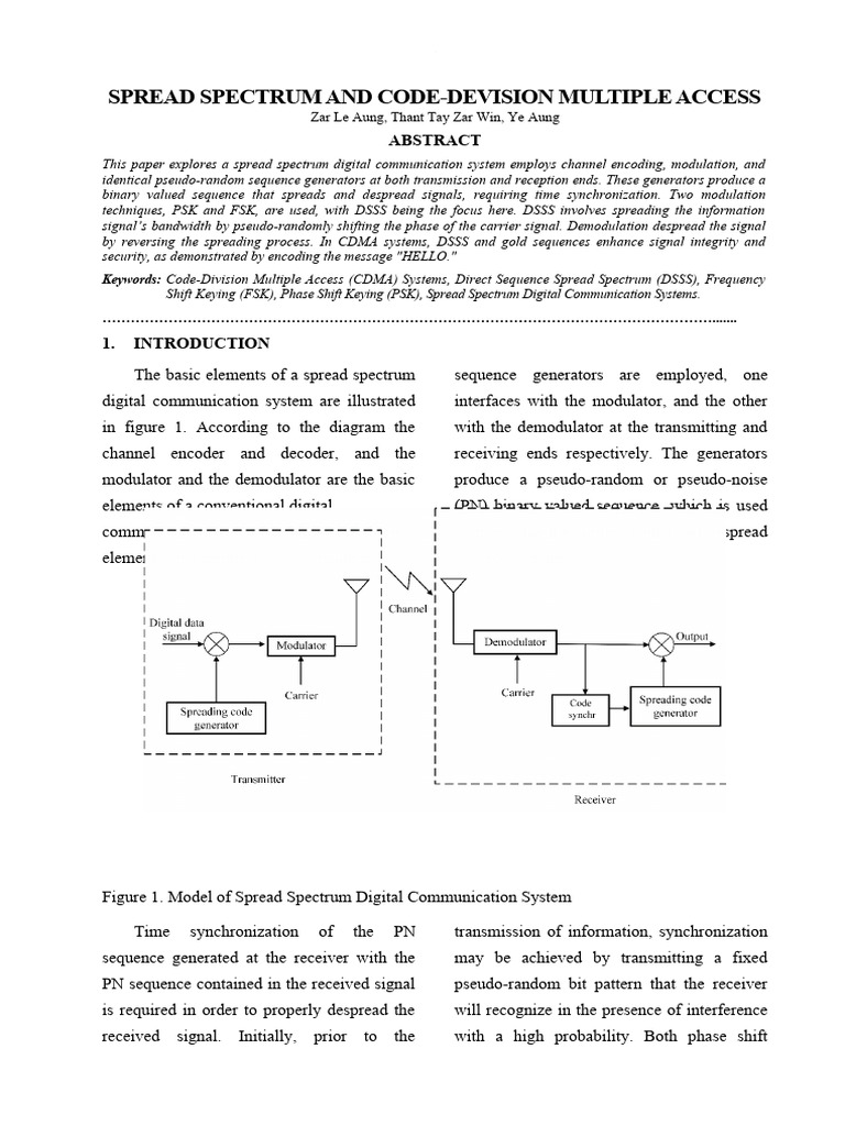 Spread Spectrum And Code Devision Multiple Access Pdf Modulation Bandwidth Signal Processing