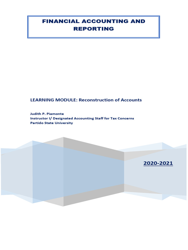 Reconstruction of Accounts | PDF | Financial Accounting | Expense