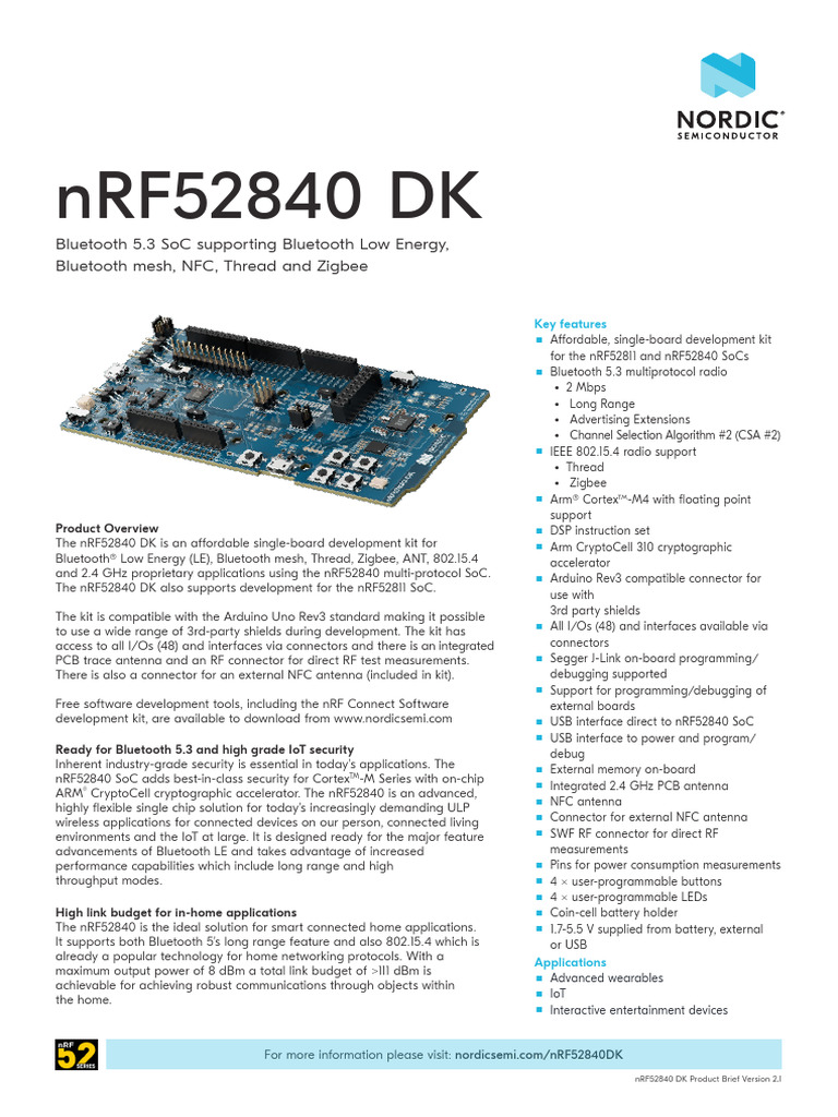 nRF52840 DK Product Brief | PDF | Computer Networking | Computing