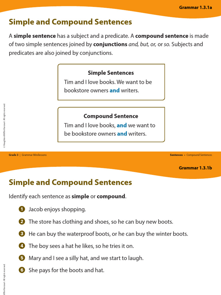 Grade 3 Grammar: Simple & Compound Sentences | PDF | English Grammar ...