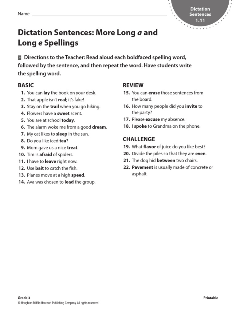 DICTATION SENTENCES | PDF