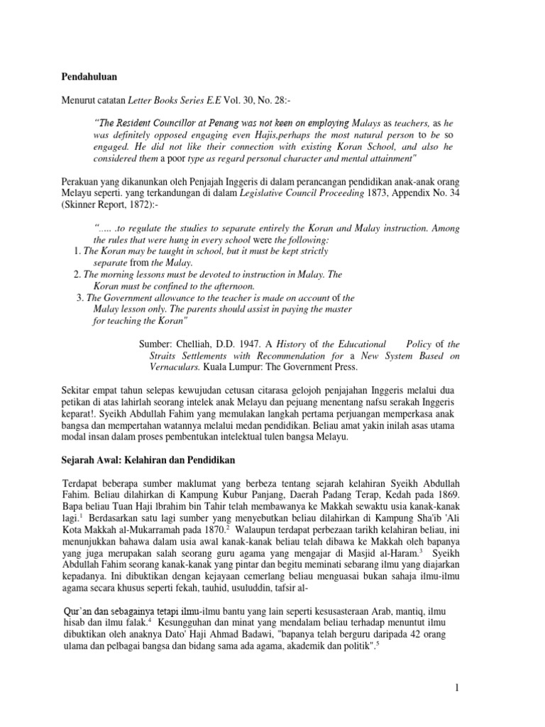 Syeikh Abdullah Fahim Tokoh Intelek Melayu Dan Pejuang Kemerdekaan | PDF