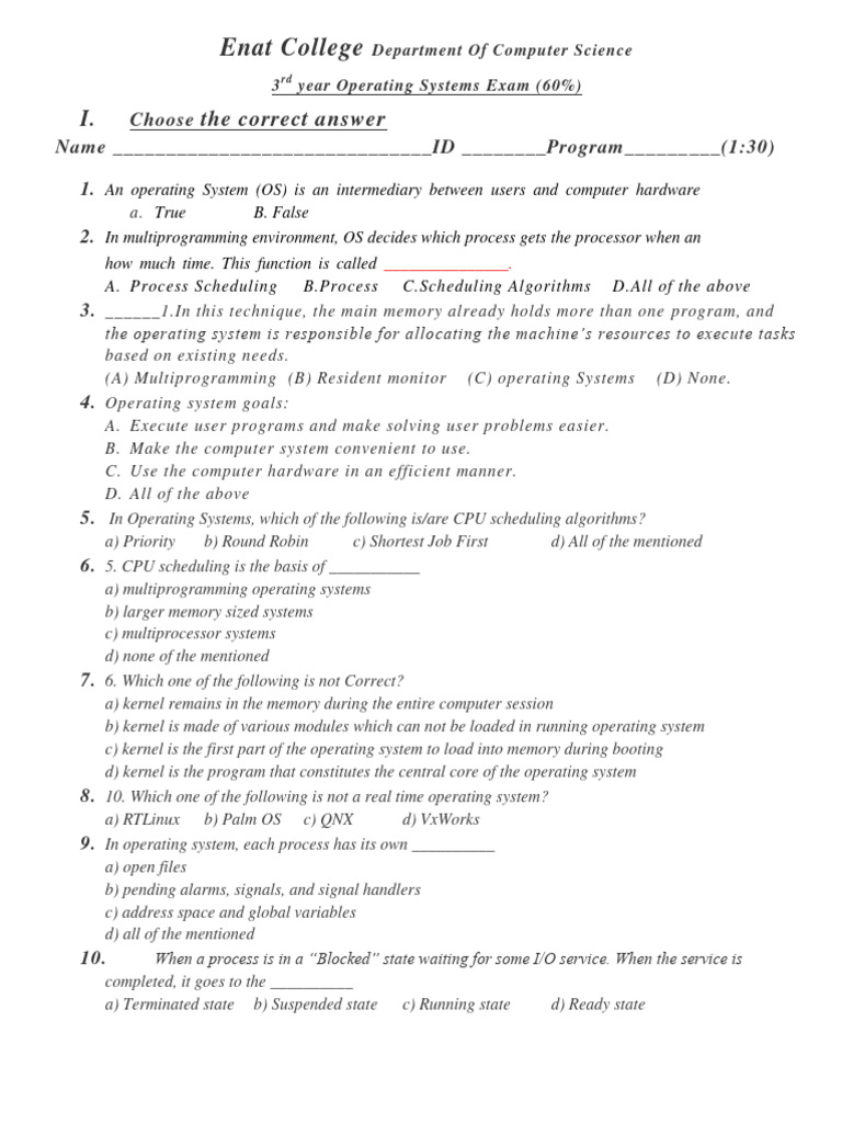 OS Exam | Download Free PDF | Process (Computing) | Operating System