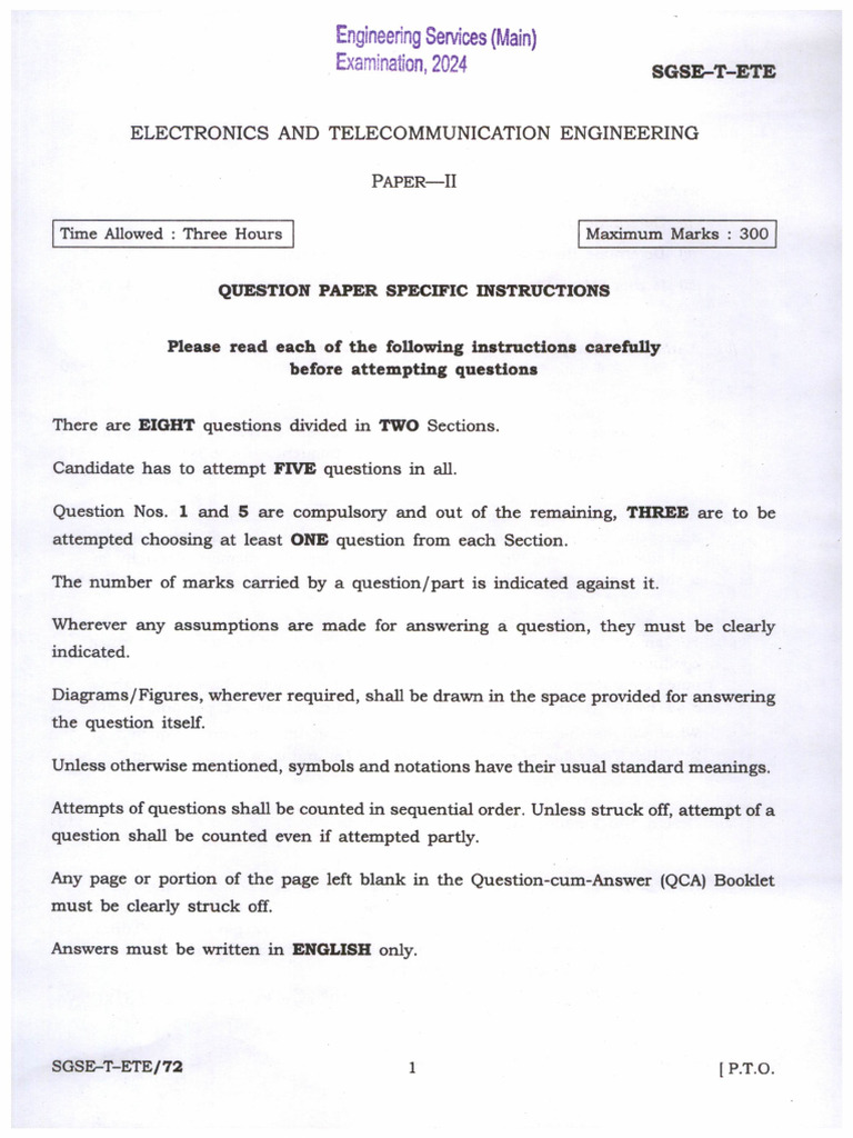 QP Esem 24 Electronics Telecommunication Engineering Paper II 240624 | PDF