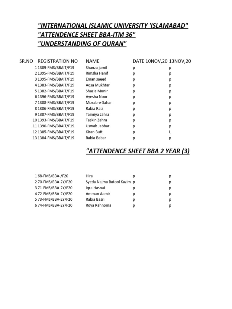 BBA-IT Attendance Record | PDF