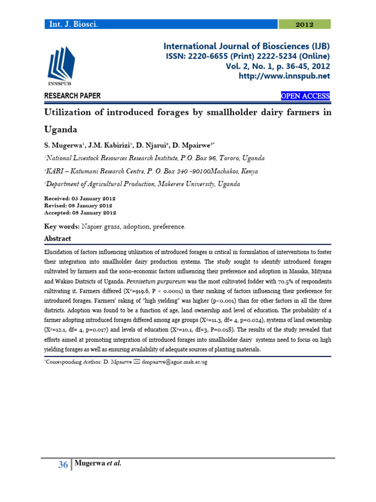 Forage Use by Ugandan Dairy Farmers | PDF | Agriculture | Smallholding