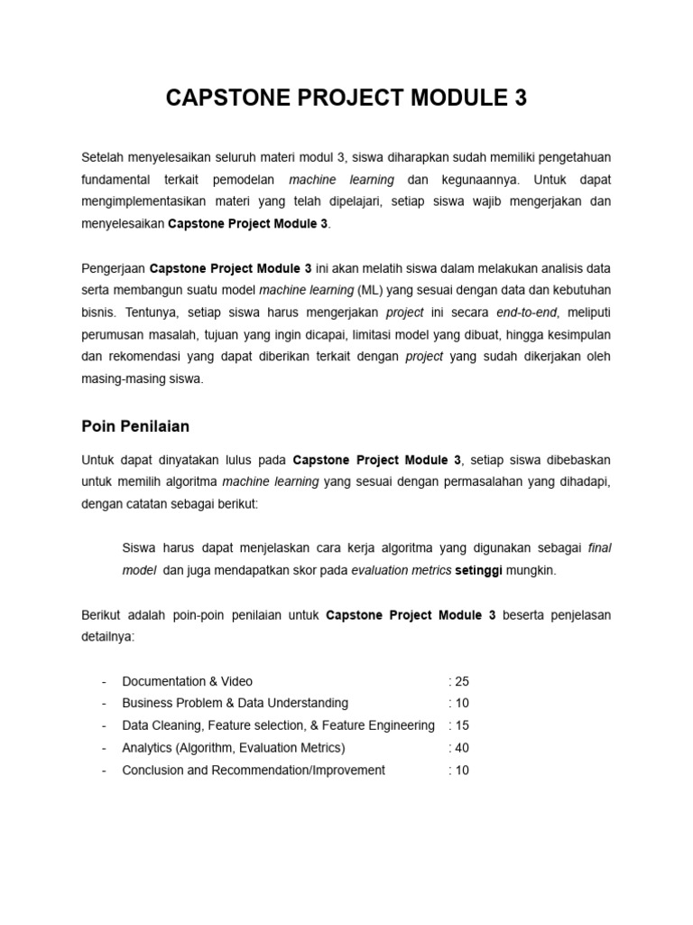 Capstone Project Module 3 Guideline (Online & On Campus) | PDF