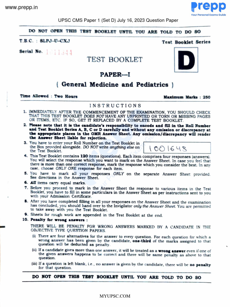 UPSC CMS Paper 1: General Medicine & Pediatrics | PDF | Human Diseases ...