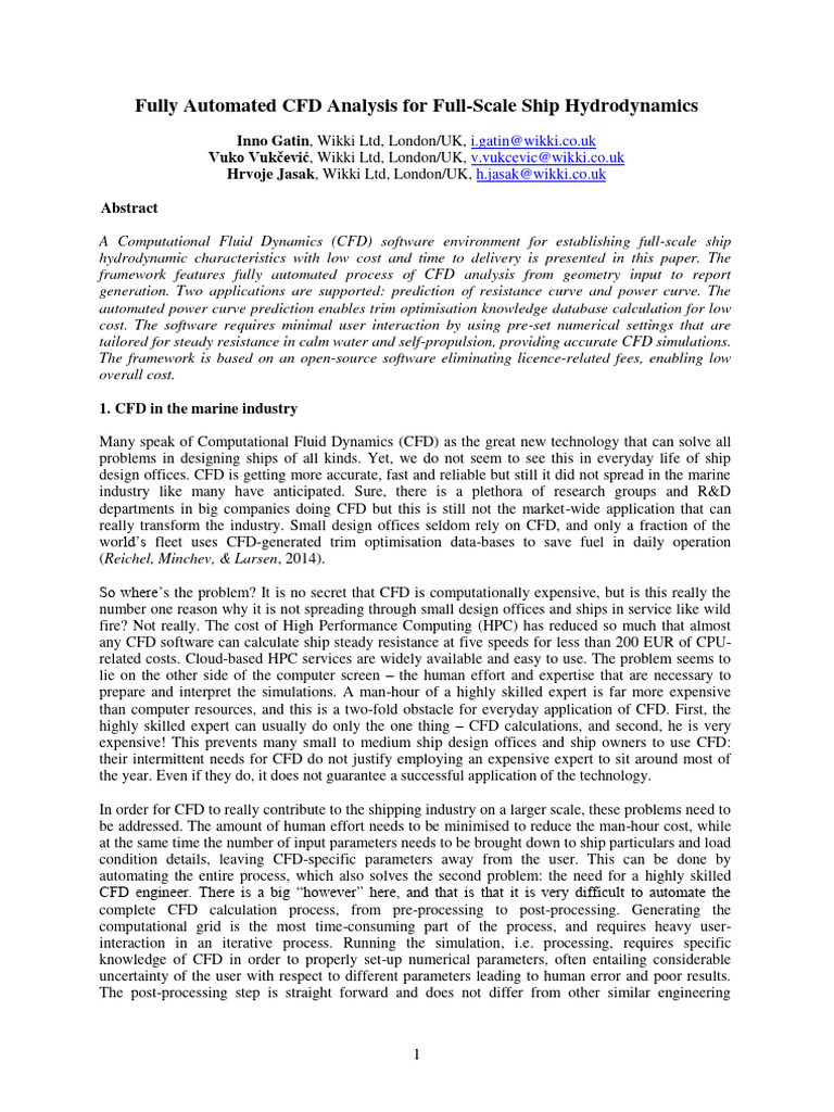 Gatin Vukcevic Jasak 2019 Fully Automated CFD Analysis for Full Scale Ship Hydrodynamics | PDF ...