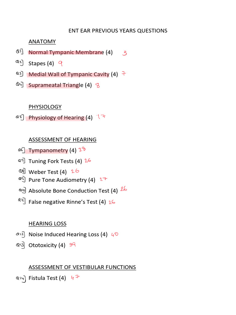 ENT Anatomy and Hearing Assessment Guide | PDF | Hearing Loss | Ear