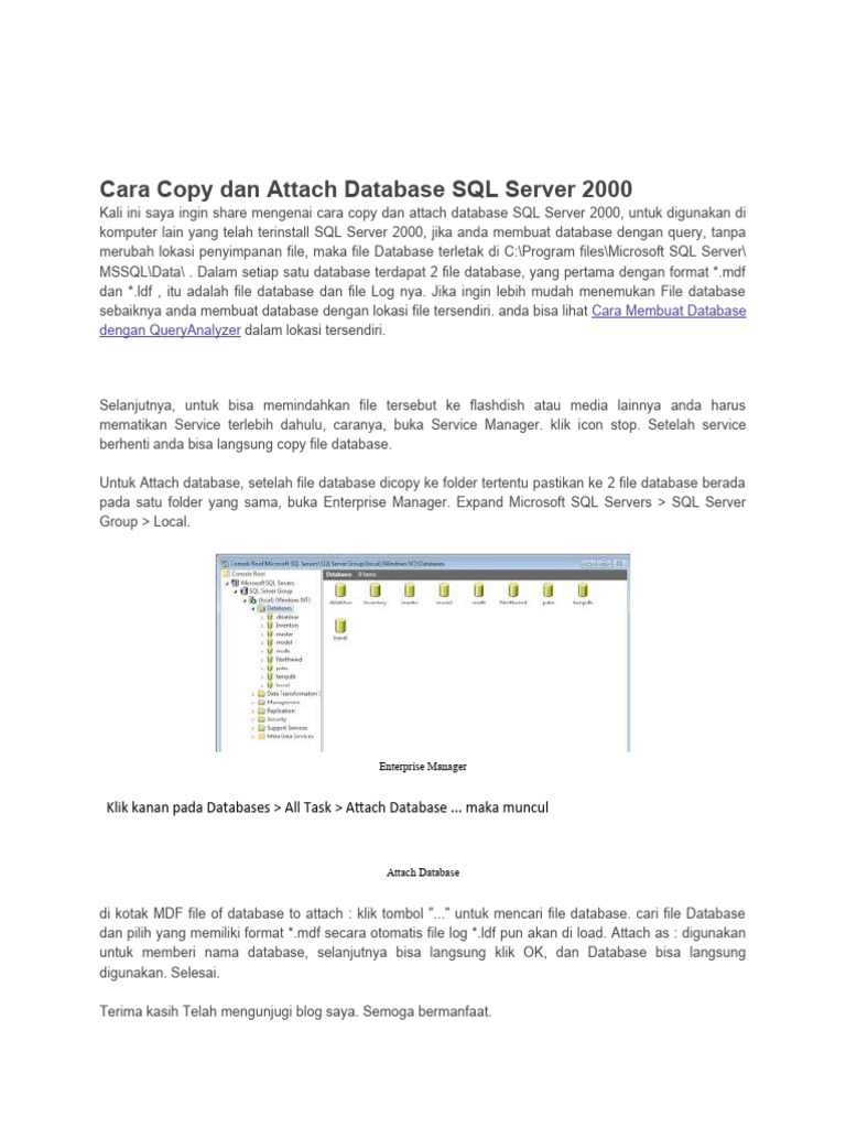Cara Attach Database SQL Server 2000 | PDF