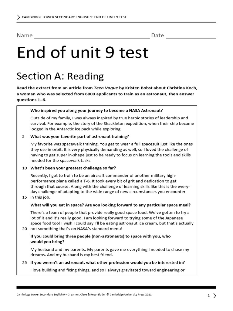 End of Unit 9 English Test | PDF | Space Programs | Flight