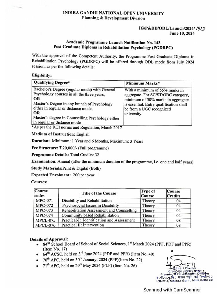 Notification 143 PGDRPC IGNOU | PDF