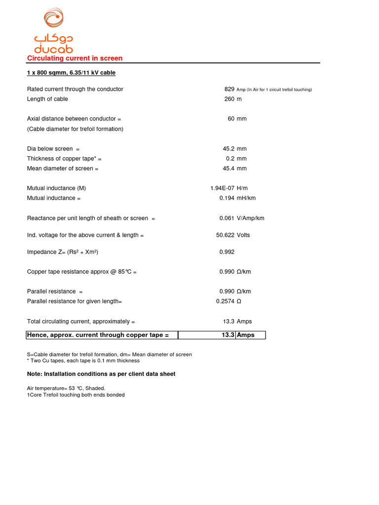 Circulating Current - 1x800 - 11kV - CTS Screen | PDF