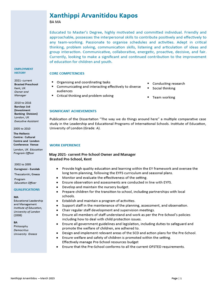 EDU - Xanthippi Arvanitidou - CV | PDF | Preschool | Greeks