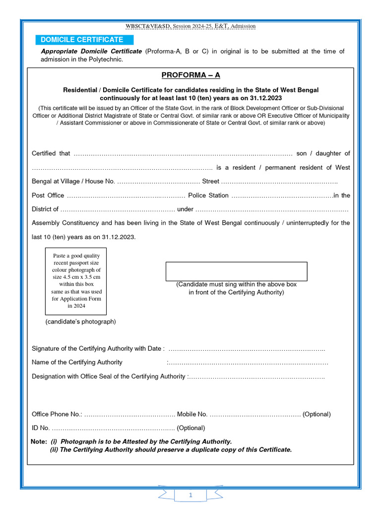 Domicile Certificate Format | PDF