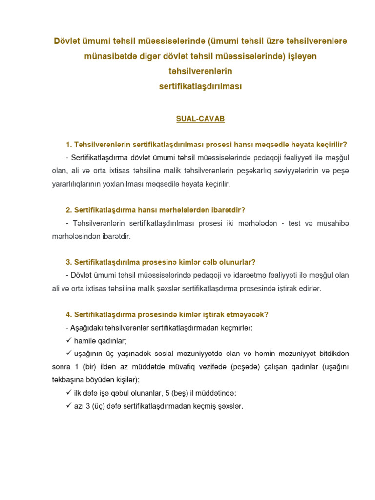 Sertifikasiya Sual Cavab | PDF