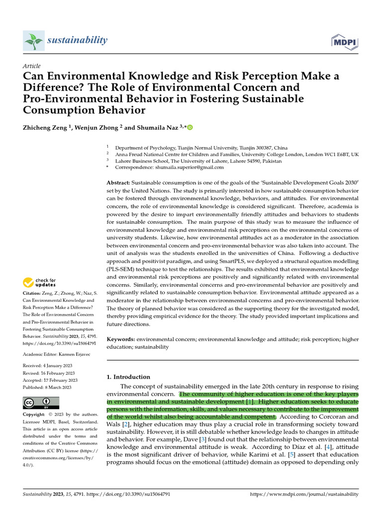 Can Environmental Knowledge and Risk Perception Make A Difference | PDF ...