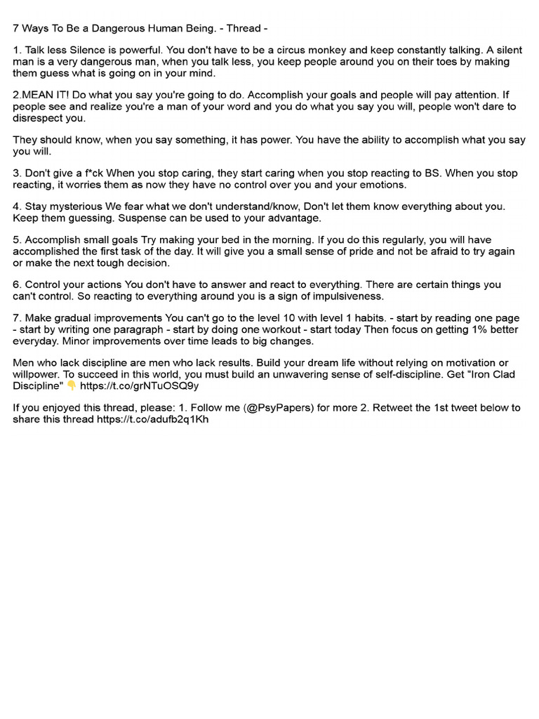 7 Ways To Be A Dangerous Human Being. - Thread - 9 | PDF